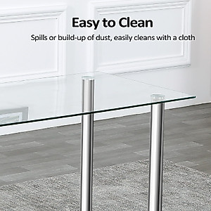 Bonnlo Dining Table Set for 6,Kitchen Table and Chairs for 6,Small Dining Room Table and 6 PU Leather Chairs for Small Place,Metal Frame,Clear&White