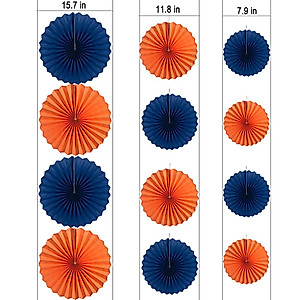 MOWO Royal Blue and Orange Paper Fans Party Decotaion Wall Background Ceiling Hanging Decoration for Birthday Wedding Graduation Theme Party,12pc