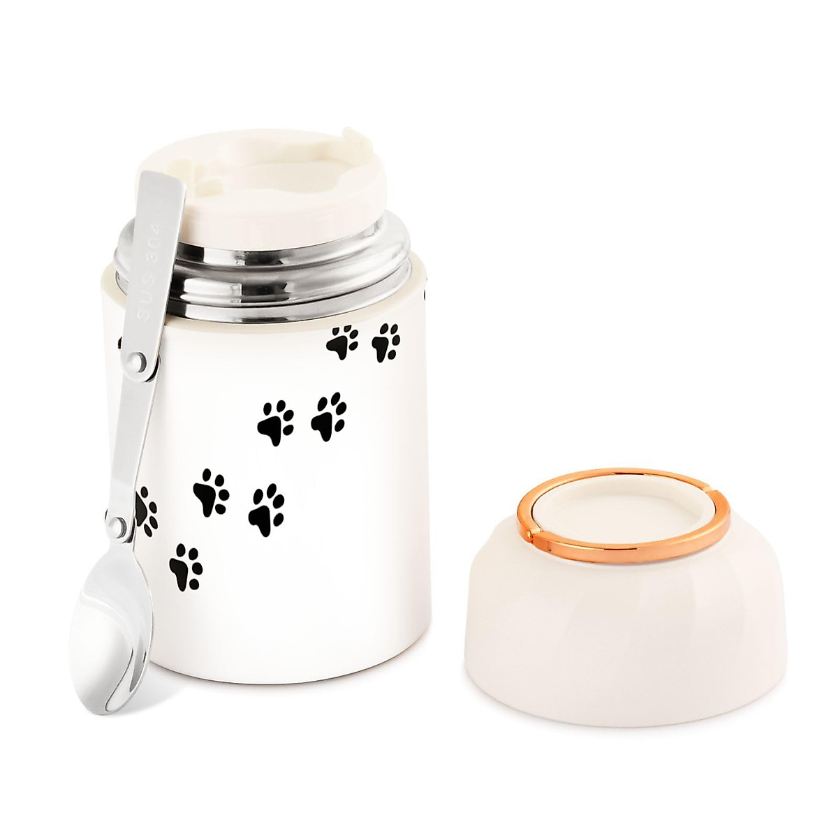 CUPADA Cat Claw Footprint Food Jar for Hot and Cold, Dog Paw Insulated Food Jars Vacuum 17OZ with Folding Spoon for Work Trip Picnic Camping