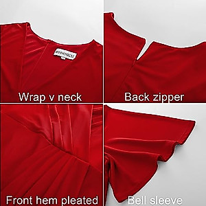 Plus Size Short Bell Sleeve Cocktail Dress Elegant Wear to Work Dress Red 5X