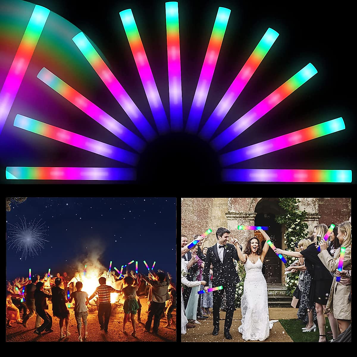 16" Foam Glow Sticks, 50 PCS, A Hit As Christmas Party Favors for Crazy Teen 12+: Durable & Reusable, Safety Lightsaber, Led Lights Glow in the Dark Party Supplies for Birthday | Wedding | Pool