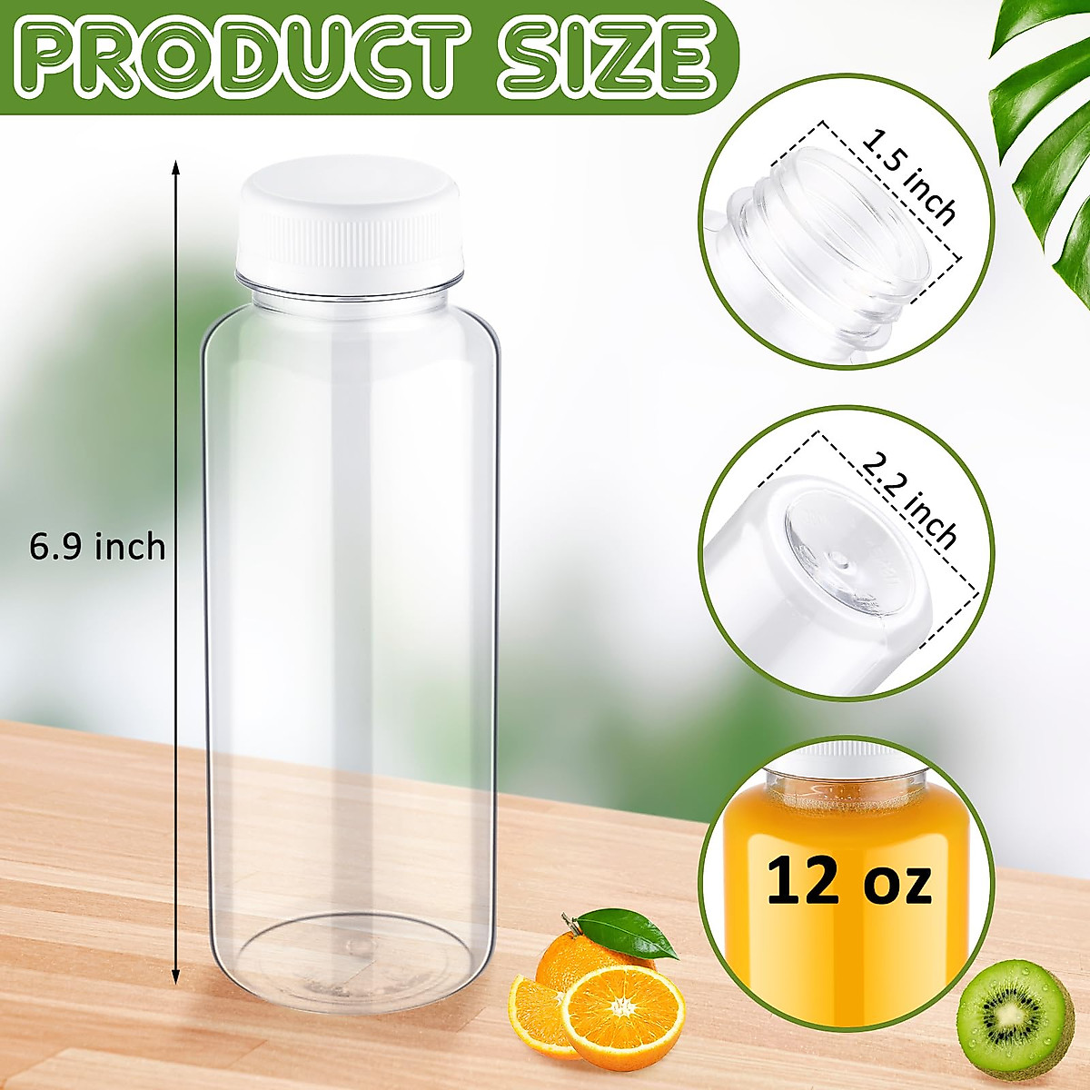 Thenshop 24 Pcs 12 oz Clear Plastic Juice Bottles with White Tamper Evident Lids Reusable Beverage Bottles Empty Drink Containers for Juicing Milk Smoothie Water Fridge Storage