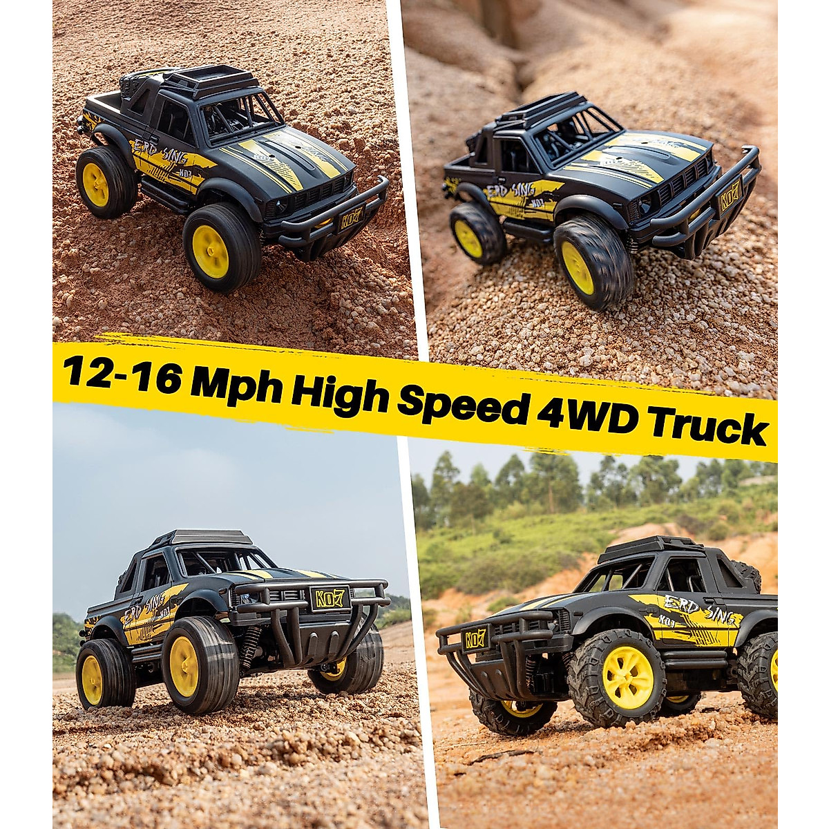DoDoeleph Remote Control Jeep,16MPH High Speed 4WD RC Cars, 1/16 Scale Differential System All Terrains Off-Road, 2.4GHz Rechargeable Xmas Gift Toys for Kids Adults