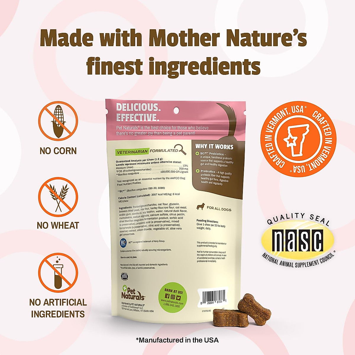 Pet Naturals Daily Probiotic for Dogs, 120M CFUs - Pre and Probiotics for Dogs Digestive Health, Gut Health, Immune Support, Diarrhea, Allergies and Itching - 60 Chews, Duck Flavor