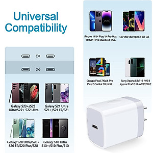 Type C Fast Charging Block for Samsung Galaxy A15 A54 A55 A35 A14 5G S24 S23 Ultra S22 S21 S20 S10 S9 A13,2Pack 20W USB C Power Adapter Wall Charger for Google Pixel 8a 8 7a 7 6 5 4,iPhone 15 14 13 12