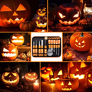 Pumpkin Carving Kit Tools Halloween, 10PCS Professional Heavy Duty Carving Set, Stainless Steel Double-side Sculpting Tool Carving Kit for Halloween Decoration Jack-O-Lanterns, Safe and Durable