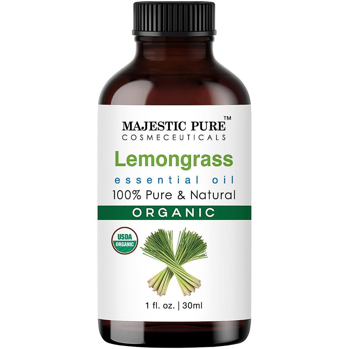 Majestic Lemongrass USDA Organic Essential Oil | 100% Organic | Premium Quality Oil for Aromatherapy, Massage, DIY Recipes| 1 fl oz