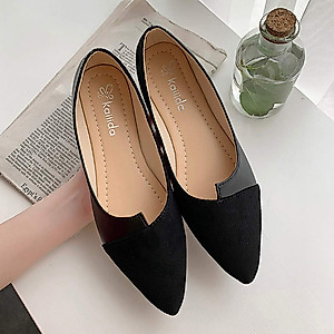 Women Splice Color Flats Fashion Pointed Toe Ballerina Ballet Flat Slip On Shoes (Black, 7 M US)