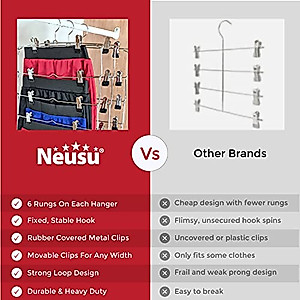 Neusu Space Saving 6 Tier Metal Skirt Hangers - Pack of 3 - Premium Quality Skirt & Pants Hangers with Rubber Coated Adjustable Clips for Women & Men - Hang Skirts, Slacks, Trousers, Jeans