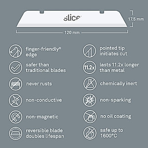 Slice 10539 Extra Long Industrial Blade, Advanced Ceramic, Ideal for Insulation, Batting, Foam, Finger-Friendly Safety Blade; Lasts 11x Longer Than Metal, Pointed Tip (4 Pack)