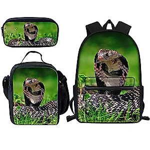 Allcute Snake Backpack Set for Girls Kids Gifts Books Bag 17 Inches with Lunch Bag and Pencil Case