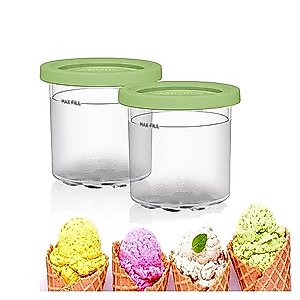 EVANEM 2/4/6PCS Creami Pints, for Ninja Ice Cream Maker Cups,16 OZ Icecream Container Safe and Leak Proof Compatible NC301 NC300 NC299AMZ Series Ice Cream Maker,Green-4PCS