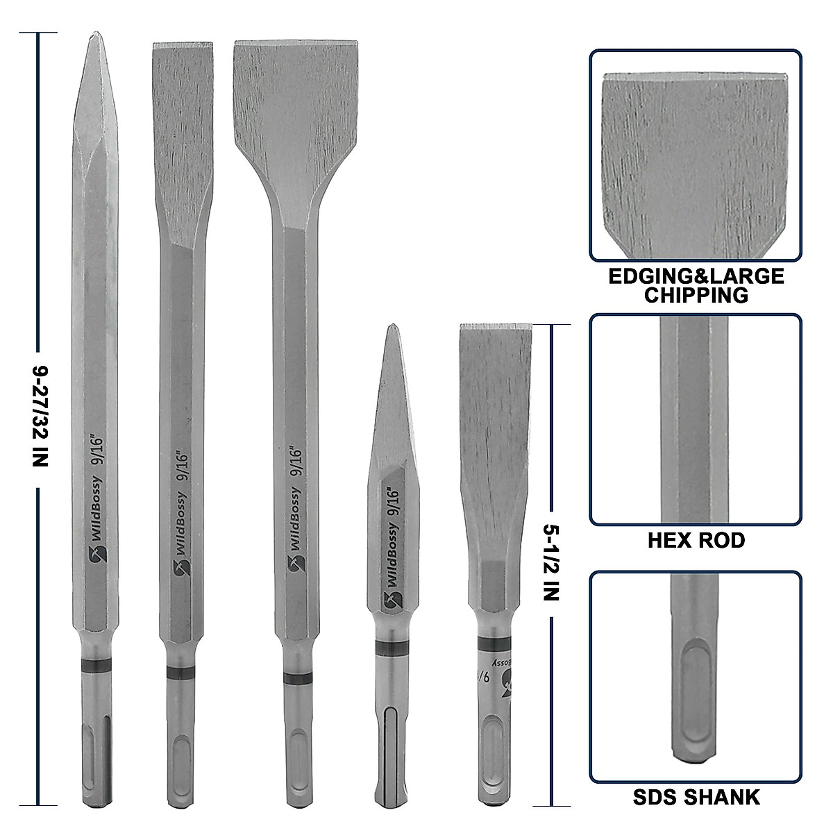 Rotary Hammer Drill Bits Set & Chisels- SDS Plus 17PCS Concrete Masonry Hole Tool with Storage Case for Concrete, Stone, Brick