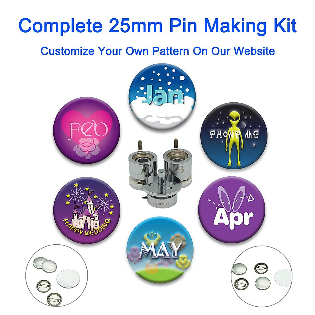 ChiButtons Button Maker Kit 25mm (1") Badge Press Machine-B400 + 25mm Round Die Moulds + 500 Set Button Components + Adjustable Circle Cutter (Black-New)