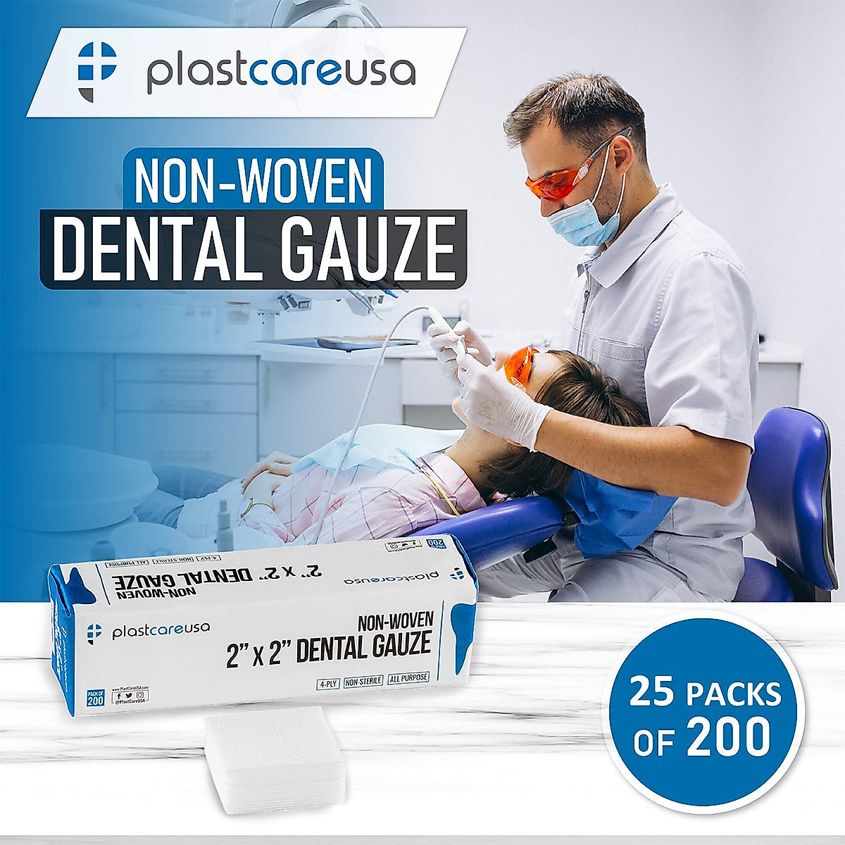 5000 2x2 Non Woven Non Sterile Bandaging Pad First Aid Medical Gauze Sponges, 25 Bags of 200