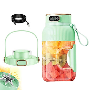 Ovidian Juicer Cup,The Ovidian Portable Juicer,Multifunctional Portable Juicer Cup with Digital Display,USB Wireless Portable Blender Rechargeable for Shakes,Fruits,Veggies(Green,Single cup+double lid