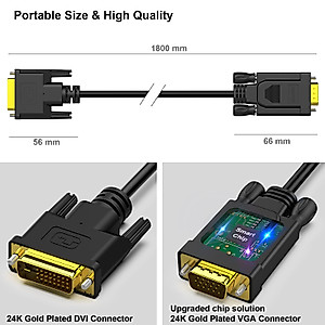 BENFEI Active DVI-D to VGA, DVI-D 24+1 to VGA 6 Feet Cable Male to Male Gold-Plated Cord