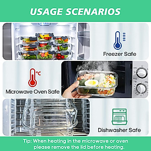Dumtanight 3 Piece Glass Food Storage Container Glass Lunch Containers Glass Meal Prep Container Set Clip Seals Tightly Without Leakage Applicable to Microwave Oven Refrigerator Dishwasher