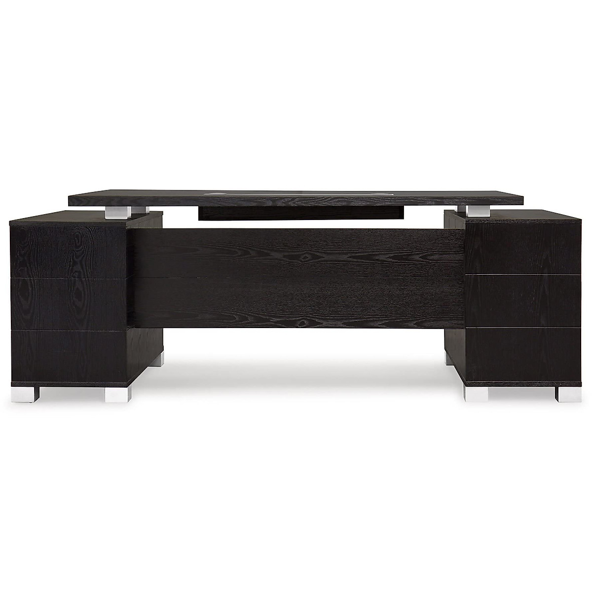 Zuri Furniture 79" Modern Ford Executive Desk with Filing Cabinets - Black Oak