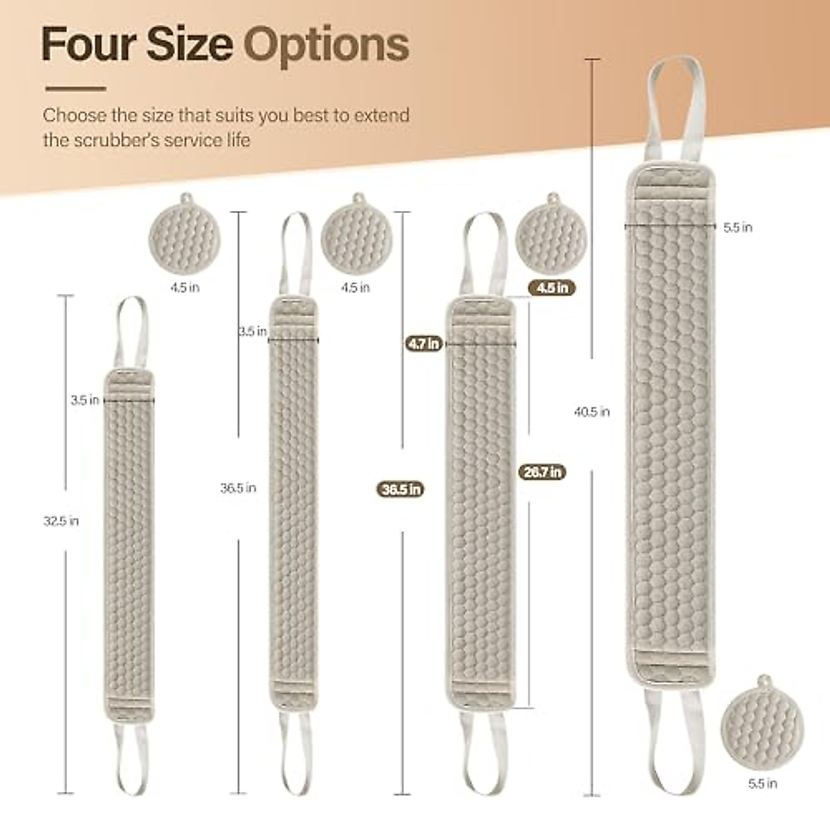 Suntee Exfoliating Back Scrubber & Exfoliating Sponge Pad Set for Shower, Bath Shower Scrubber for Men and Women, Luffa Scrubber to Deep Clean Relax Your Body (36.5'' Length 4.5'' Width)