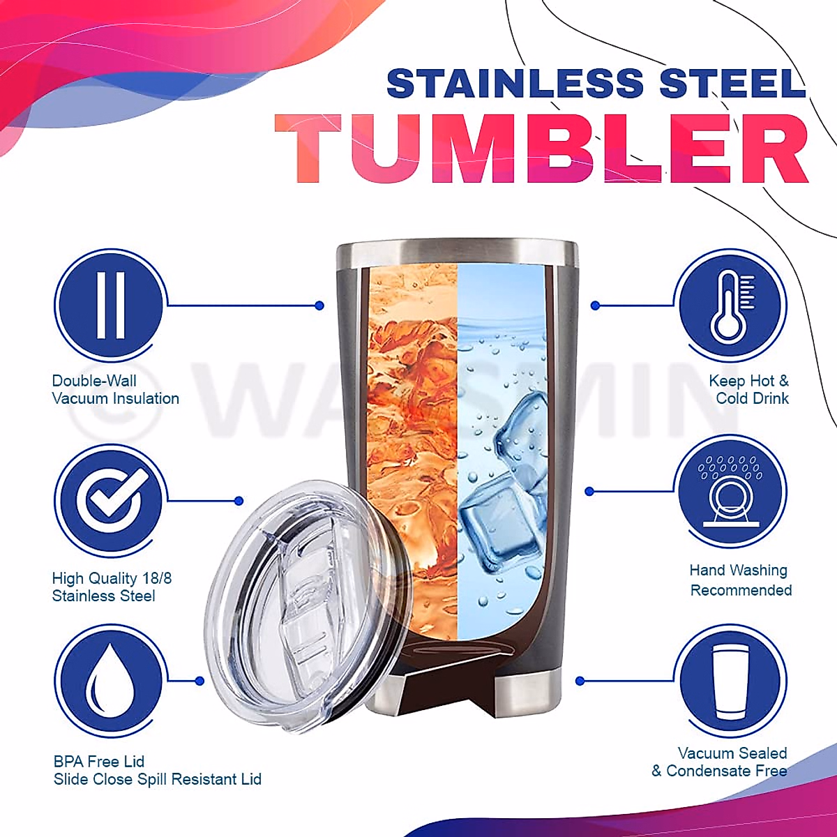 Wassmin Personalized Tumbler Stainless Steel Cup With Lid Custom Name 20oz 30oz Marble Double Wall Vacuumed Insulated Tumblers Travel Coffee Mug Birthday Christmas Gifts For Men Women