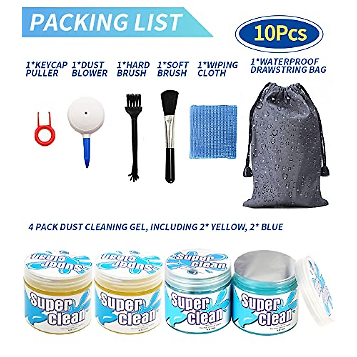 Adhjito Cleaning Gels with 6 Cleaning Kit, Car Interior Cleaner Putty for Keyboard Cleaner, PC Tablet Laptop Keyboard, Car Vents, Printers, Calculator（4 Pack）