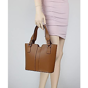 Girly HandBags Womens Plain Italian Genuine Leather Crossbody Tote Bag Tan