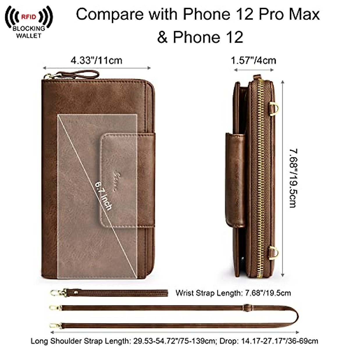 S-ZONE Women Travel Wallets RFID Blocking Leather Wristlet Clutch Crossbody Purse Passport Document Credit Card Holder