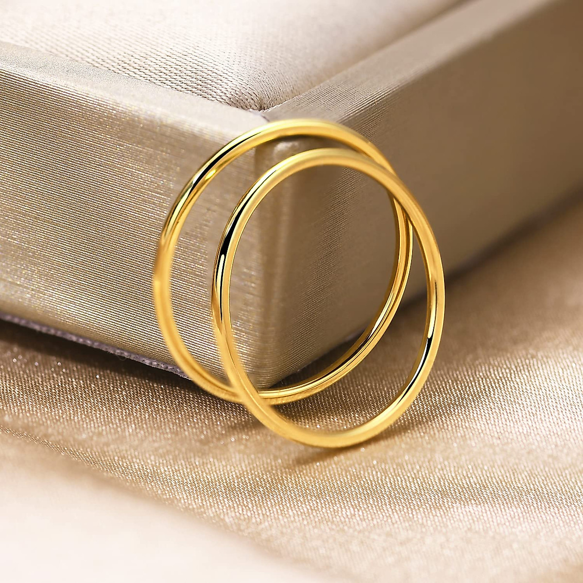 Luxmad 1PC 1mm 14K Gold Plated Stacking Rings for Women High Polished Thin Gold Band Dainty Gold Stackable Pinky Ring Comfot Fit Size 5 to 10 (10)