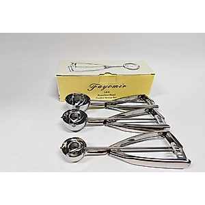 Fayomir Cookie Scoop Set - Small/1 Tablespoon, Medium/2 Tablespoon, Large/3 Tablespoon - Ice Cream Scoop Set, 18/8 Stainless Steel Dough Scoop Cupcake Scoop Melon Baller