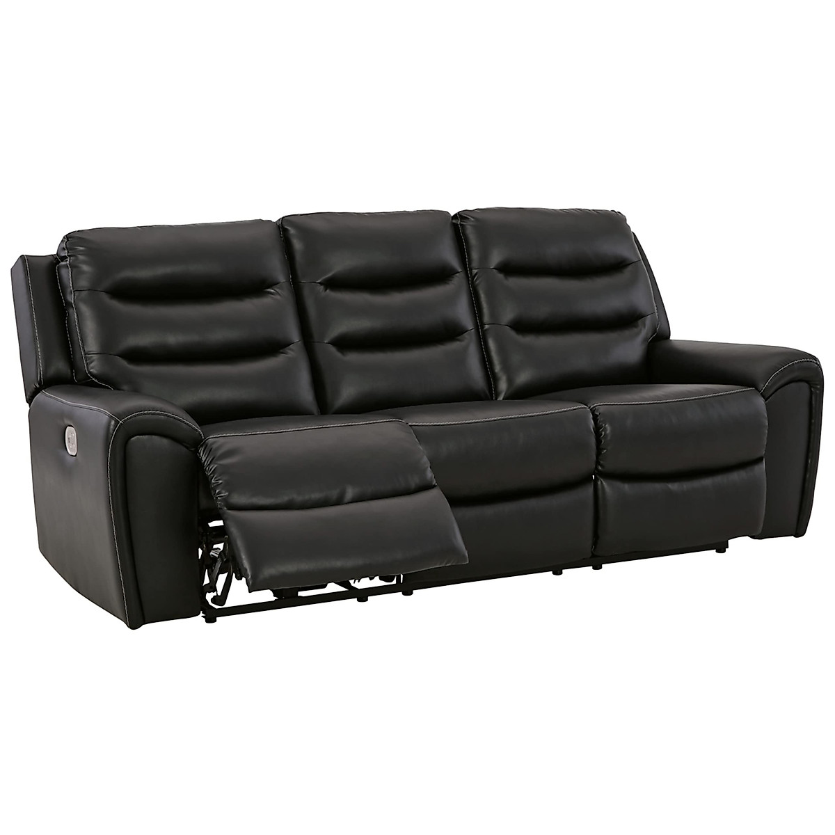 Signature Design by Ashley Warlin Modern Faux Leather Tufted Power Reclining Sofa with Adjustable Headrest, Black