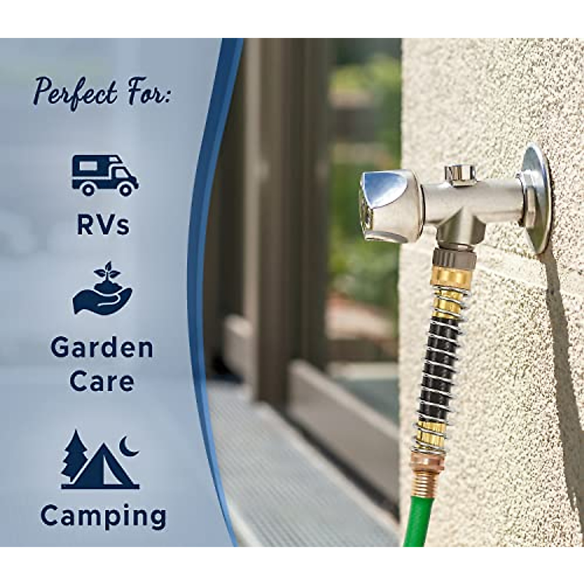 Morvat Brass Garden Hose Kink Protector, Hose Extension, Water Hose Adapter, Outdoor Faucet Extender, Standard 3/4'' Threading, 2 Pack, Includes 4 Rubber Washers and Tape