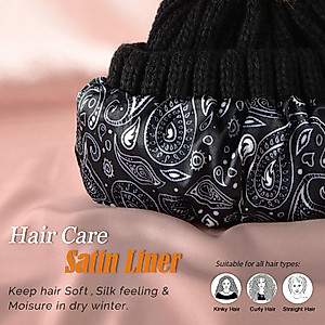 FURTALK Womens Beanie Satin Lined Knitted Beanie with Pom Winter Hat for Women Black