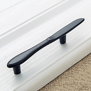 Sinyiol 2Pcs Matte Black Funny Cutlery Tableware Cabinet Pulls,Creative Spoon Fork Knife Shape 3" Hole Center Vintage Kitchen Cupboard Pulls Handles,Cute and Fun (2Pcs, Fork, Matte Black)