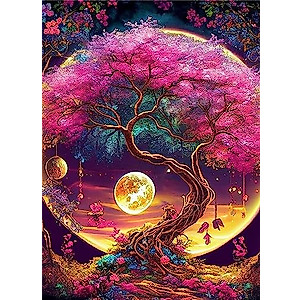 JFYHAB Moon Tree Diamond Painting Kits,Diamond Art Painting Kits for Adults,Full Round Drill Diamond Art Paint by Numbers Tree of Life Diamonds Gem Art Drill Home Decoration 12 * 16