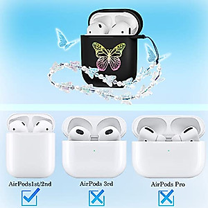 JoySolar Butterfly Case for AirPod 1/2 Aesthetic Cute Cases Women Girls Girly for AirPods 1st/2nd Generation Cover Soft TPU Pretty Kawaii Funny Stylish with Keychain for Air Pods 1/2(Black Butterfly)