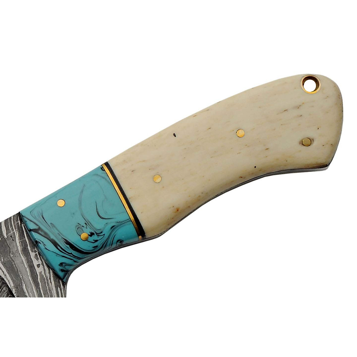 Szco Supplies 8.5" Damascus Steel Bone Handle Hunting Knife with Sheath, White/Turquoise (DM-1275)