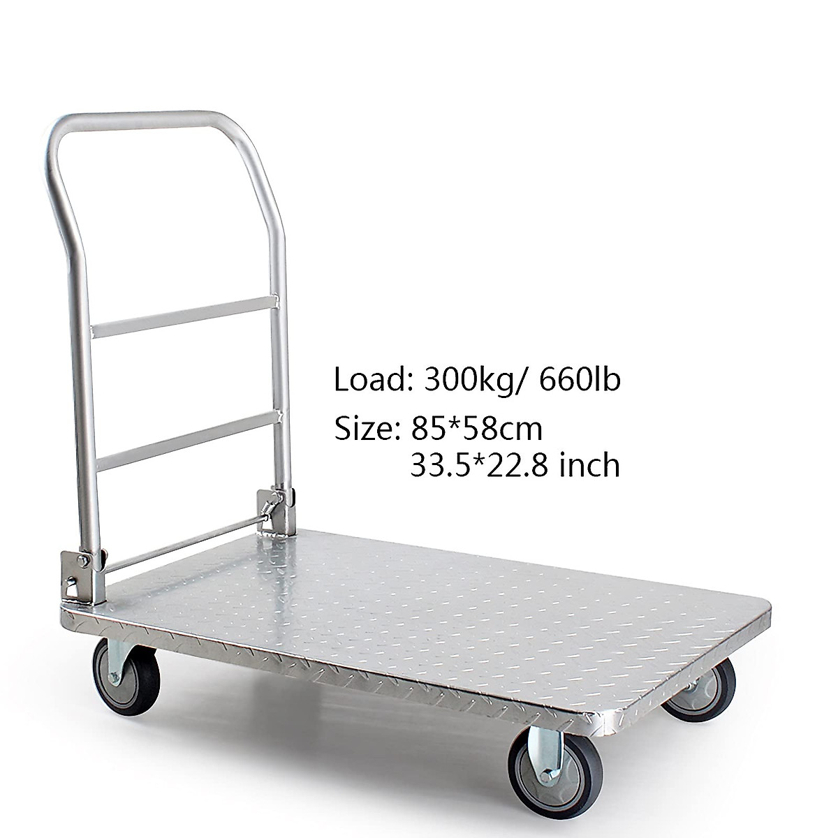 Platform Trucks Flatbed Cart Platform Truck with Foldable Handle and 360 Degree Swivel Wheels Steel Push Hand Cart for Loading and Storage Hand Truck Push Cart