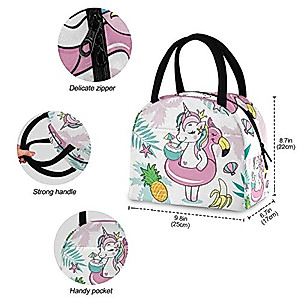 OREZI Beautiful Unicorn Flamingos Palm Leaves School Lunch Bag for Girls Boys,Insulated Lunch Tote Bag,Leakproof Container Lunchbox for Woman Men Work Picnic Hiking Fishing