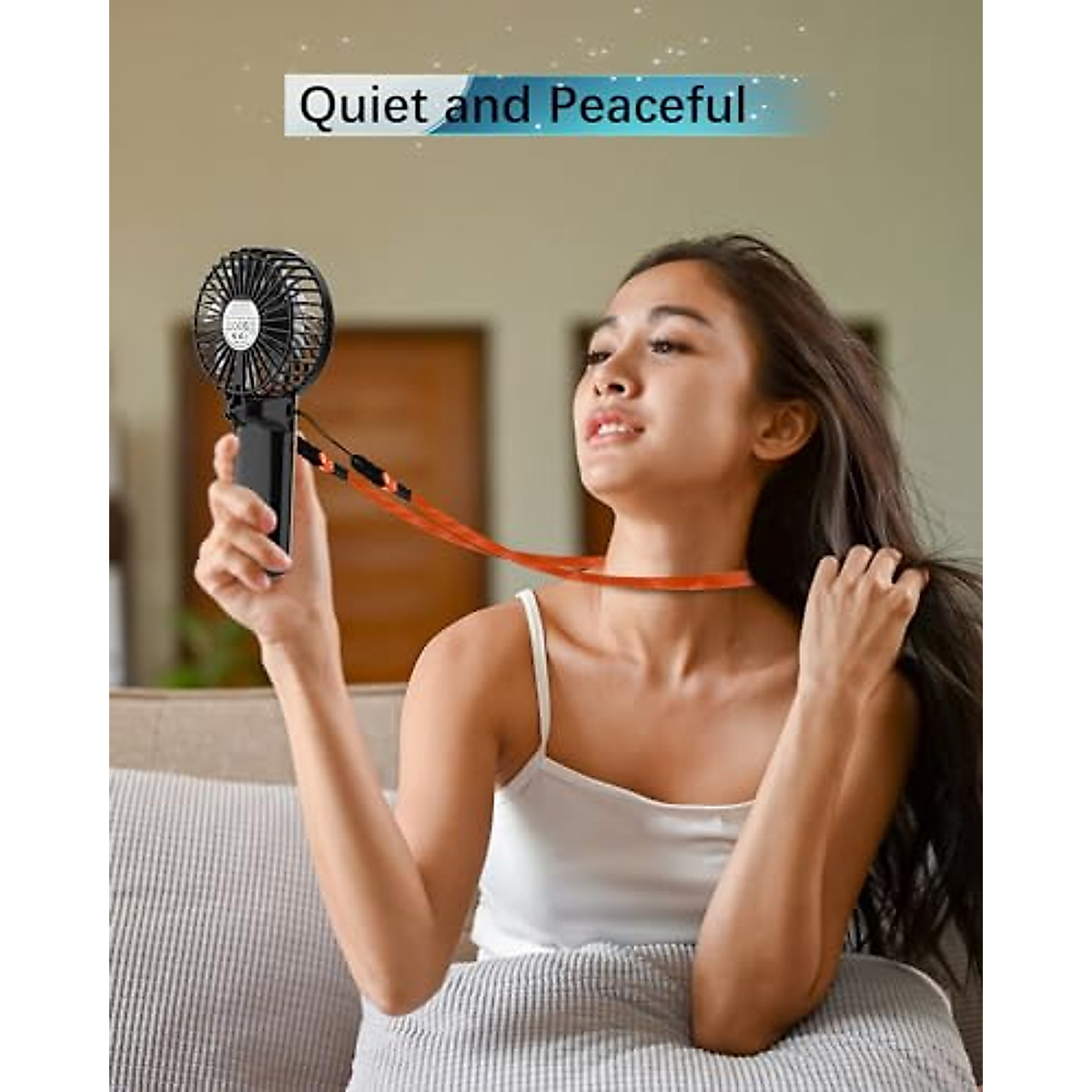 Portable Fan Handheld Fan, Mini Hand Held Fan, 6-15H Cooling Small Personal Fan, 180° Foldable Mini Desk Fan with 4 Quiet Speed, Neck Fan w/Lanyard for Kids Women Men Travel Outdoor Office, Black