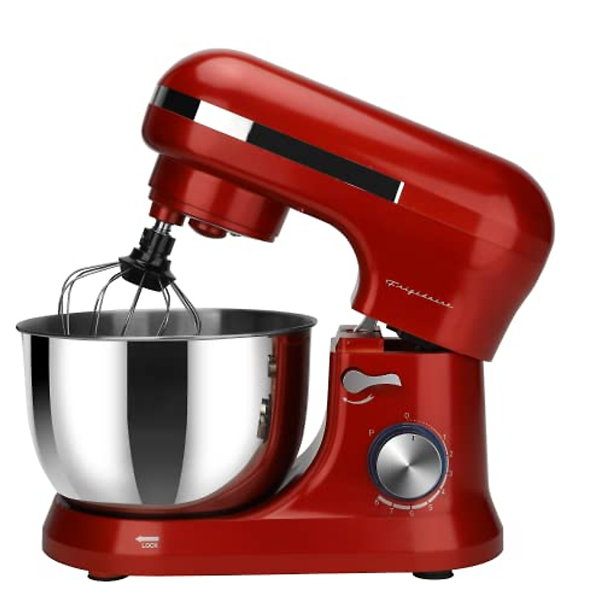 FRIGIDAIRE ESTM020-RED Retro Electric Stand Mixer, 4.75 Quart / 4.5L, 8 Speeds with Whisk, Dough Hook, Flat Beater Attachments, Splash Guard (RED)