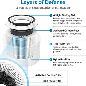 LEVOIT Core 300 Air Purifier Replacement Filter, 3-in-1 True HEPA, 1 Pack, White & 10-Pack Top Fill Humidifier Replacement Filters, Capture Fine Particles to Improve Humidification Efficiency, White