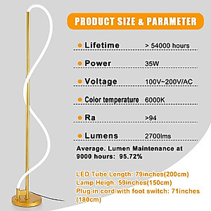 DEC LUCE DECOLUCE LIGHTING Modern LED Gold Floor Lamp, Flexible DIY Modeling Tall Standing Lamp, 35W/2700lm Ultra Bright White Light Corner Floor lamp for Bedroom, Living Room, Office