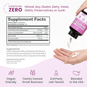 Premium Inositol Supplement - Myo-Inositol and D-Chiro Inositol Plus Folate and Vitamin D - Ideal 40:1 Ratio - Hormone Balance & Healthy Ovarian Support for Women - Vitamin B8 - 30 Day Supply