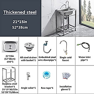 Stainless sink，single bowl kitchen sinks，stainless steel utility sink,Thickened stainless steel single sink with stainless steel bracket and 360° swivel faucet, suitable for garage, kitchen, (Color :