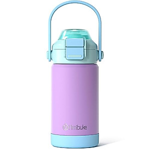 Kids Water Bottle with Straw & Chug(2-in-1 Lid), 14oz Kids Insulated 18/8 Stainless Steel Water Bottle for School Girls Boys Toddler Water Bottle Leak Proof & Spill Proof Kids Cups (1, B2.Purple)