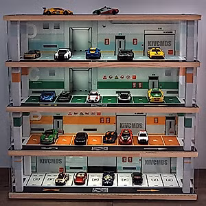 kivcmds 1:64 Scale Alloy car Model Display case. Suitable for Collecting hot Wheels and die-cast Cars with Lighted Scenes Parking lot with 40 Parking Spaces on 4 Levels (Underground Garage Scenes)