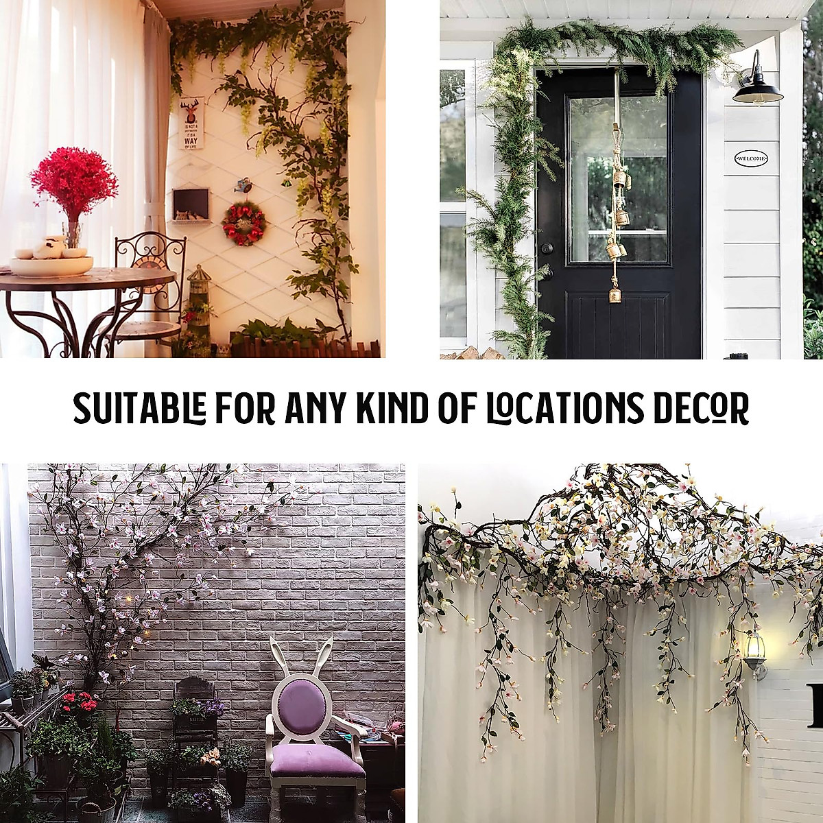 CONGZHANHH 98in Bendable Wall Hanging Artificial Cherry Blossom Tree Vines Fake Reptile Plants Branches Twigs Trunk Garland for 3D Outdoor Bedroom Garden Home Background Halloween X'Mas Decoration