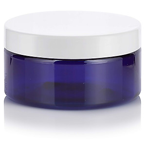 8 oz Cobalt Blue PET Plastic Refillable Low Profile Jar with White Lid (6 pack)