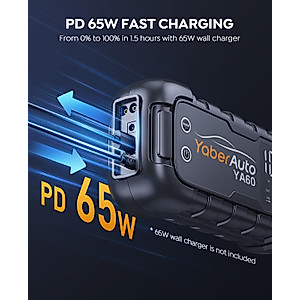 YaberAuto Car Battery Jump Starter 7000A 65W Fast Charging (All Gas/12.0L Diesel) Portable Car Jump Starter Battery Pack, Jump Box Battery Jumper Starter Portable Jumper Cables, 150W DC, 600LM Light